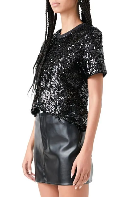 GREY LAB Shoulder Pad Sequin Top - Black