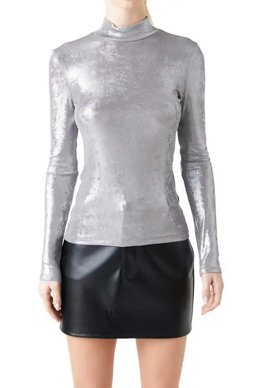 GREY LAB Shiny Mock Neck Top