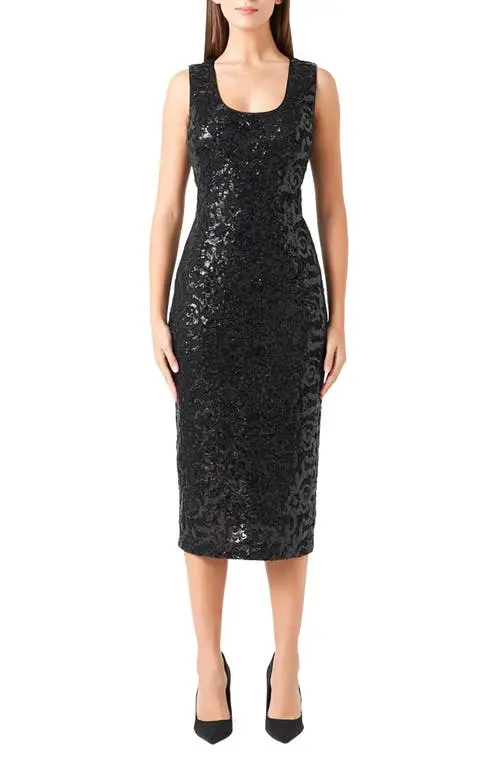 Endless Rose Sequin Lace Midi Dress - Black