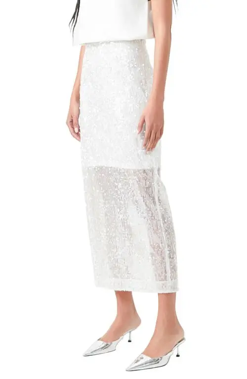 GREY LAB Sequin Maxi Skirt - White