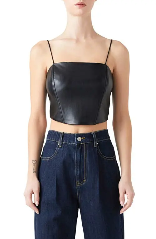 GREY LAB Faux Leather Crop Top