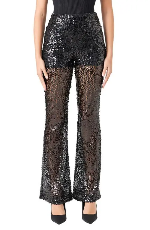 Endless Rose Sequin Flare Pants - Black