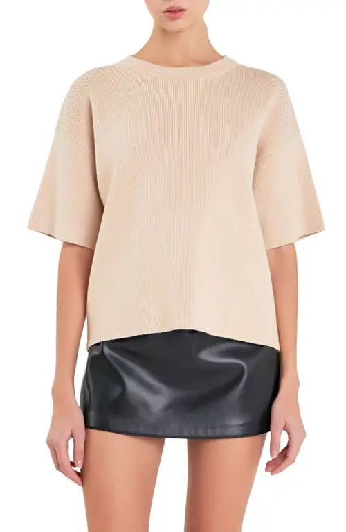 English Factory Ribbed Elbow Sleeve Sweater - Beige