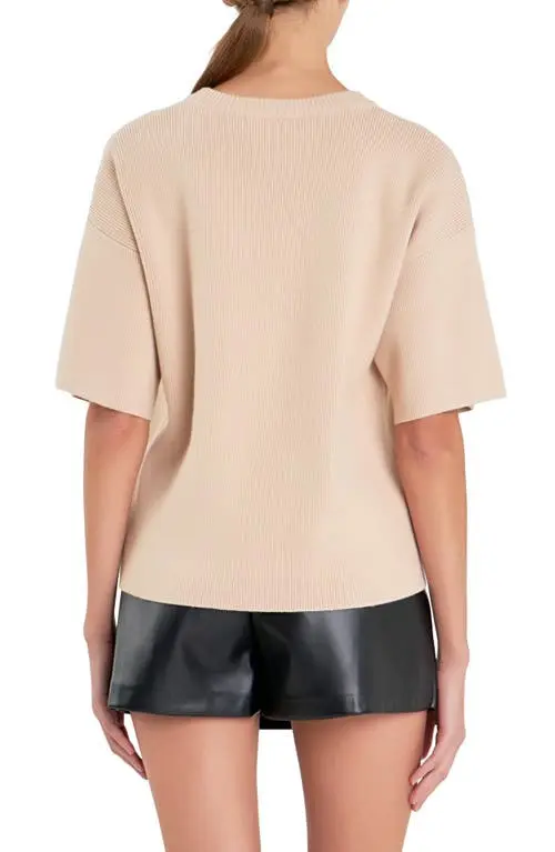 English Factory Ribbed Elbow Sleeve Sweater - Beige