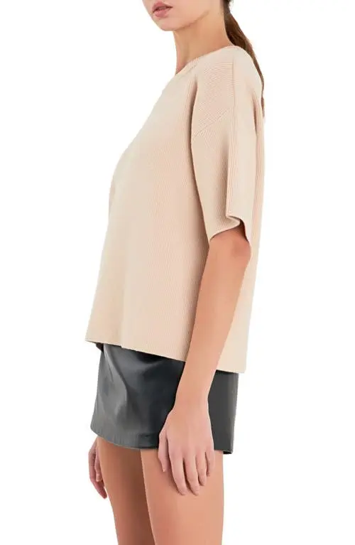 English Factory Ribbed Elbow Sleeve Sweater - Beige