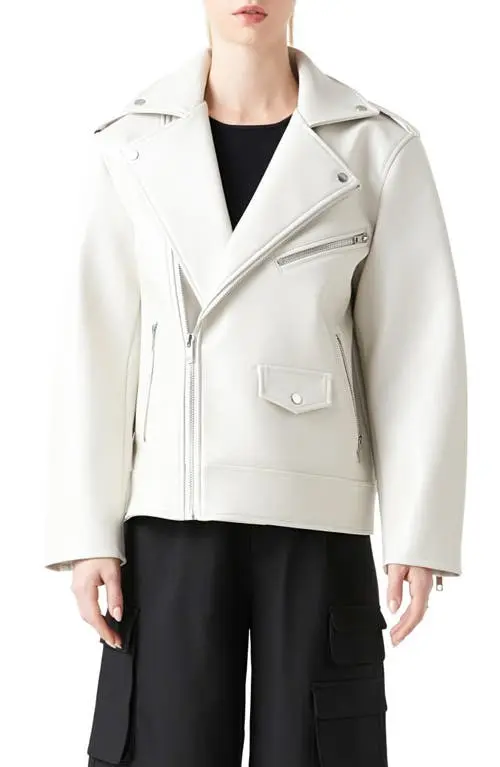 GREY LAB Padded Shoulder Faux Leather Biker Jacket