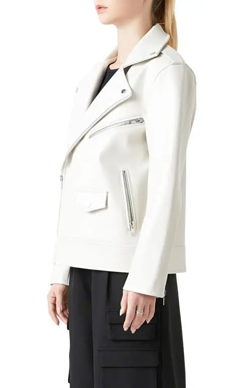 GREY LAB Padded Shoulder Faux Leather Biker Jacket