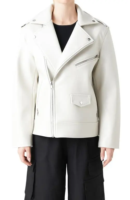 GREY LAB Padded Shoulder Faux Leather Biker Jacket