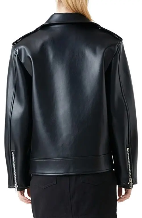 GREY LAB Padded Shoulder Faux Leather Biker Jacket - Black