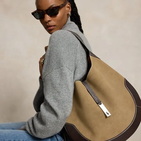 Ralph Lauren Polo Id Suede Shoulder Bag - Clay/tobacco