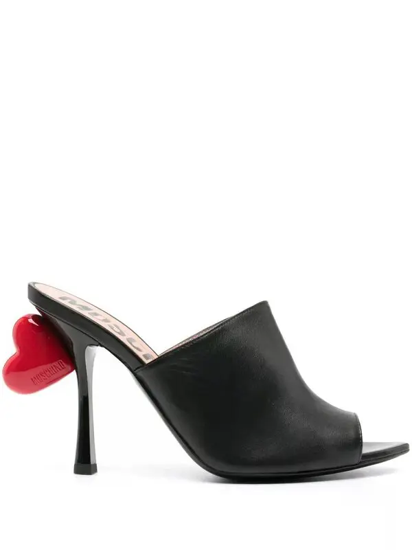 Moschino 100mm Heart-detail Leather Mules - Black