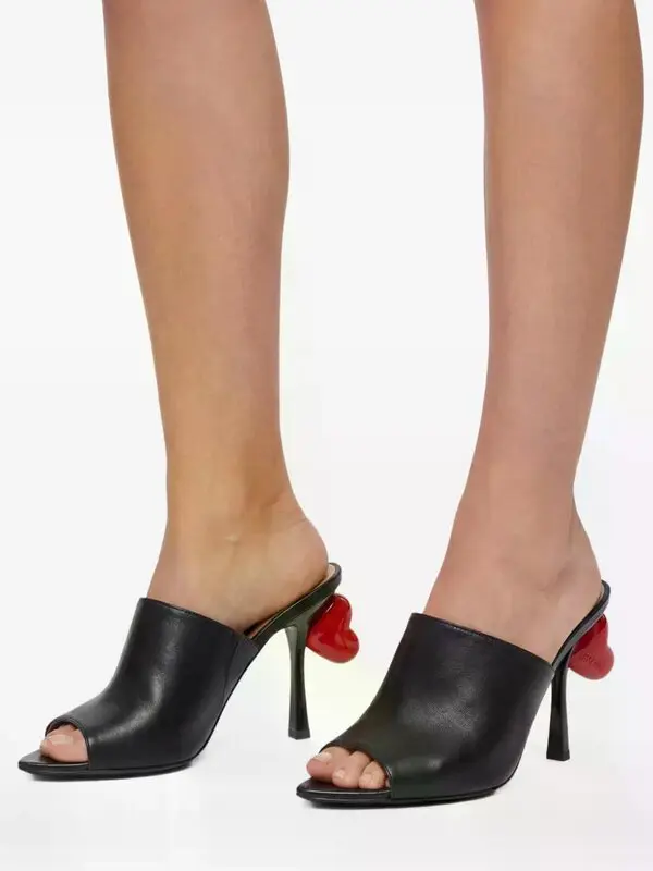 Moschino 100mm Heart-detail Leather Mules - Black