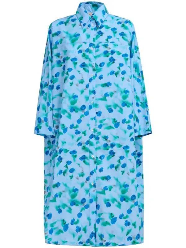 Marni Reverie-print Cotton Shirtdress - Blue