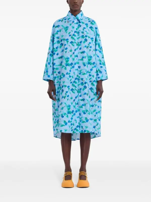 Marni Reverie-print Cotton Shirtdress - Blue