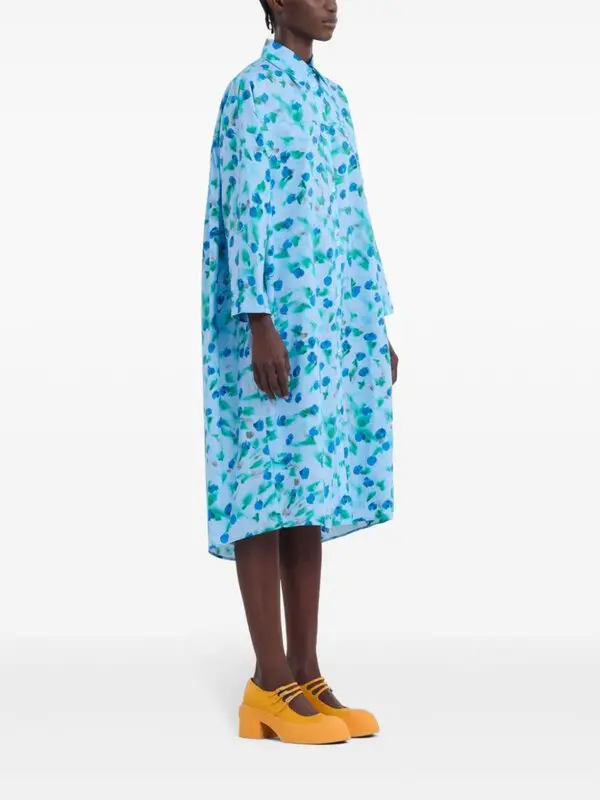 Marni Reverie-print Cotton Shirtdress - Blue