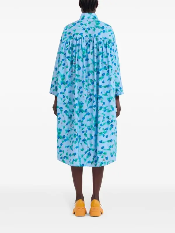 Marni Reverie-print Cotton Shirtdress - Blue