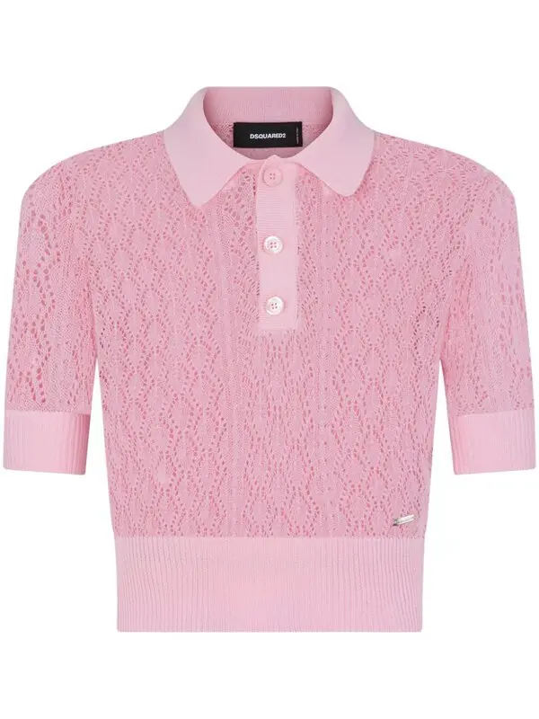 Dsquared2 Pointelle-knit Cropped Polo Top