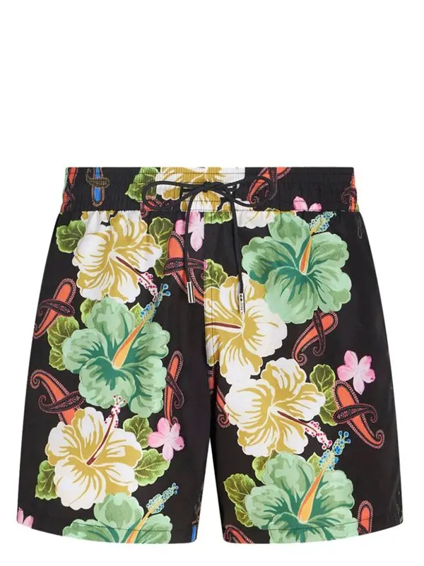 Etro Floral-print Swim Shorts - Black