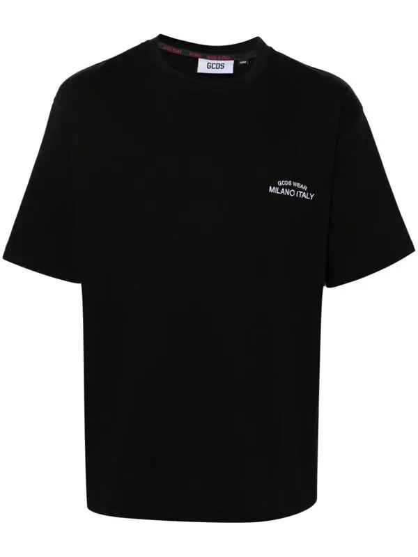 Gcds Logo-embroidered Cotton T-shirt - Black