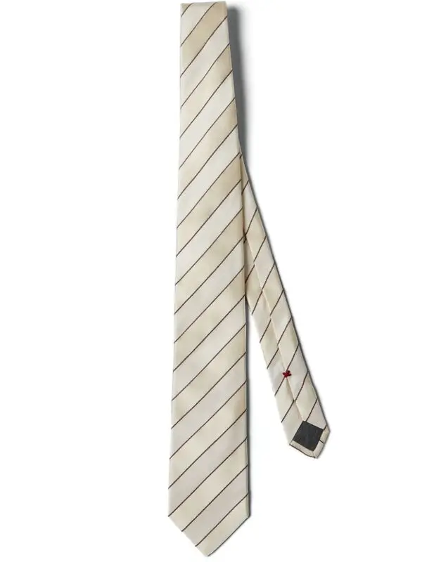Brunello Cucinelli Striped Silk Neck Tie - Neutrals