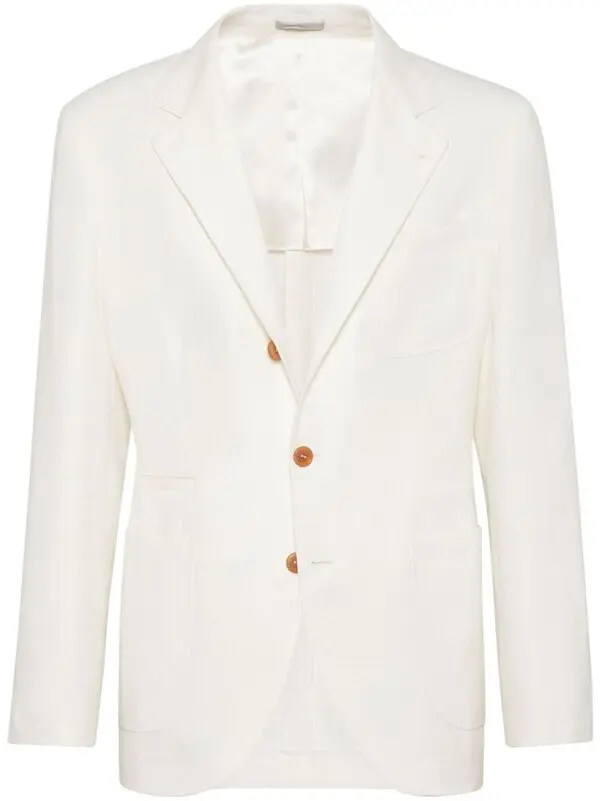 Brunello Cucinelli Single-breasted Linen Blazer - White