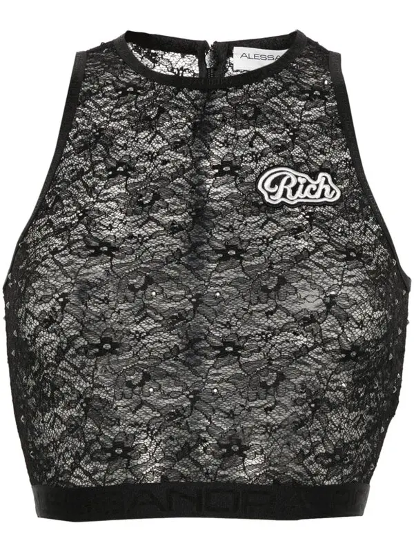 Alessandra Rich Cropped Lace Tank Top