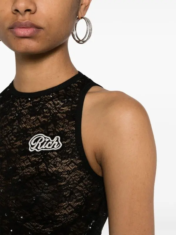 Alessandra Rich Cropped Lace Tank Top