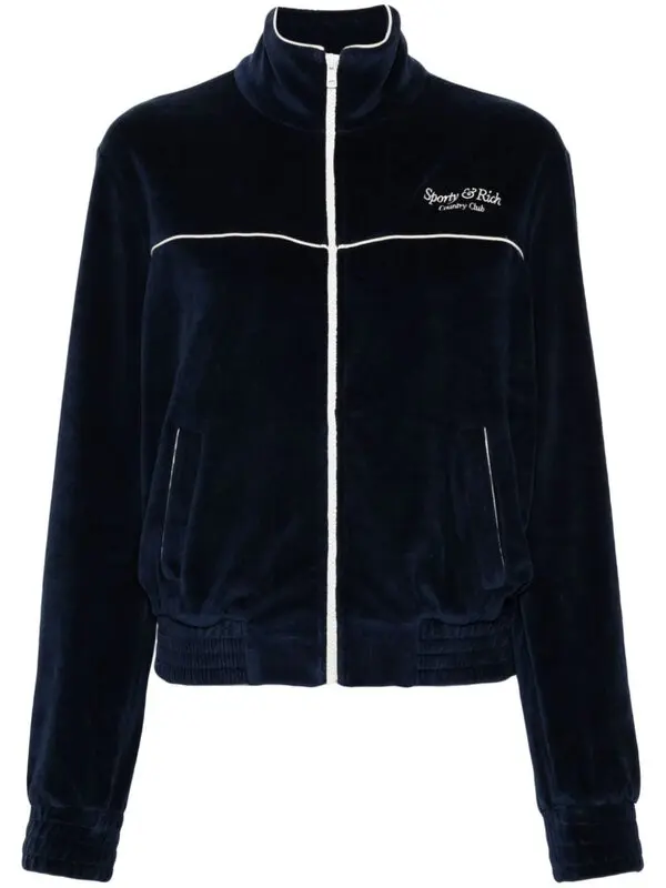 SPORTY & RICH Velour Zip-up Track Jacket - Blue
