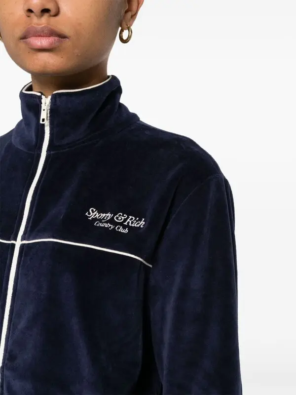 SPORTY & RICH Velour Zip-up Track Jacket - Blue