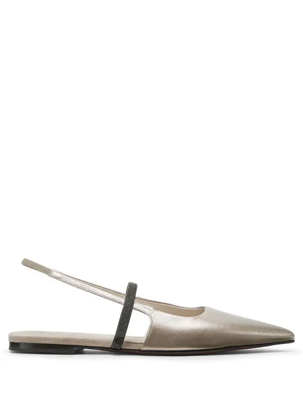 Brunello Cucinelli Monili Bead-embellished Ballerina Shoes - Neutrals