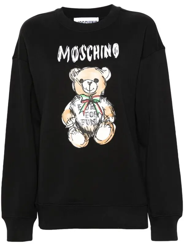 Moschino Cotton Sweatshirt With Teddy Bear Print - Black