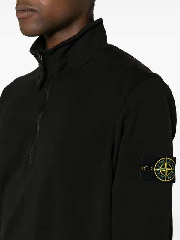 Stone Island Compass-patch Zip-up Sweatshirt - Black
