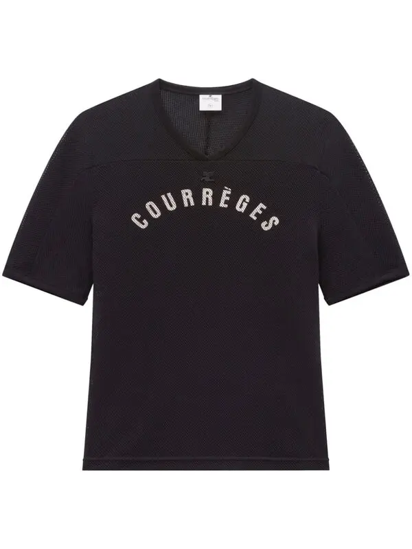 COURREGES Logo-print Mesh T-shirt - Black