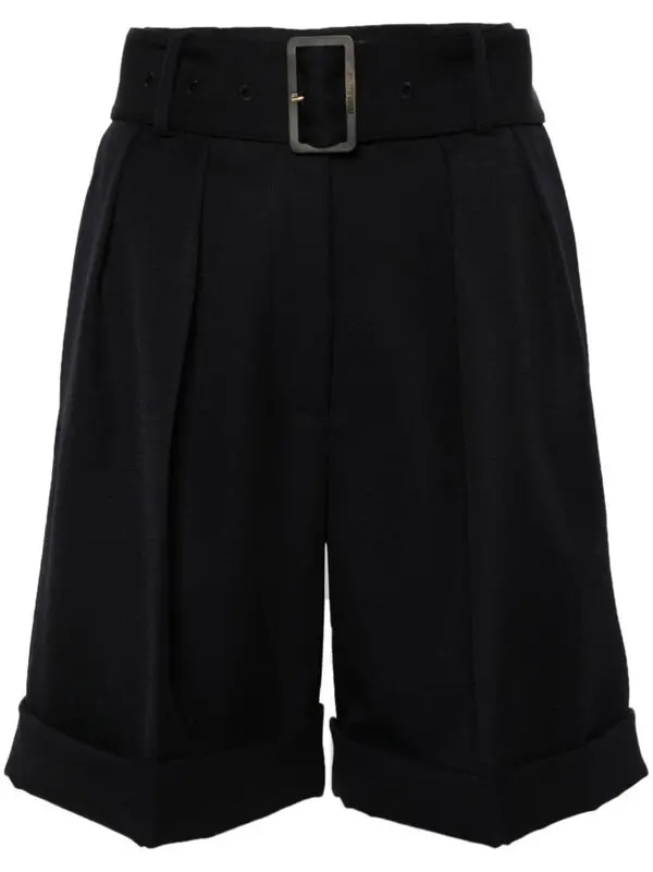 GOLDEN GOOSE Belted Virgin Wool Blend Shorts - Blue