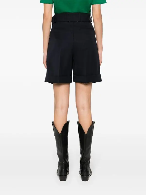 GOLDEN GOOSE Belted Virgin Wool Blend Shorts - Blue