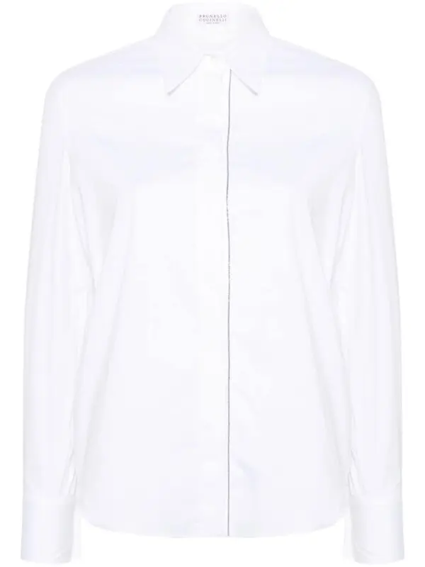 Brunello Cucinelli Beaded-trim Poplin Shirt - White