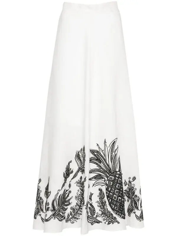 Dorothee Schumacher Pineapple-embroidery A-line Linen Skirt - White