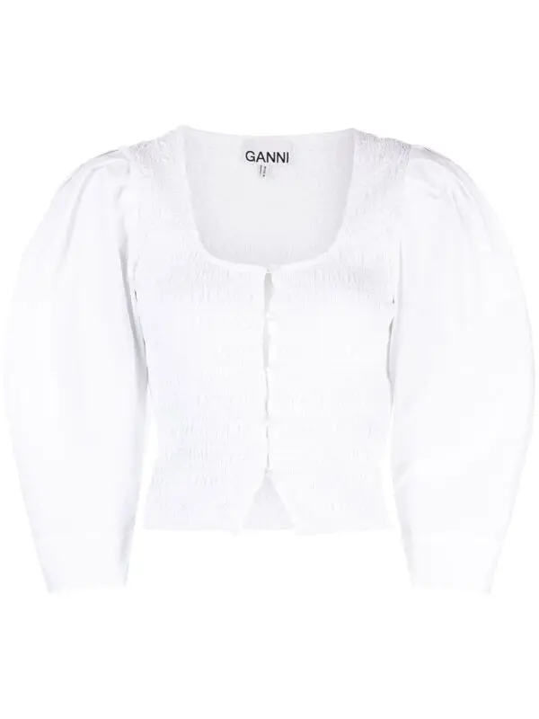 GANNI Organic Cotton Poplin Blouse - White