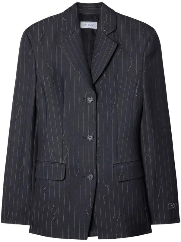 Off-White Pinstripe Virgin Wool-blend Blazer