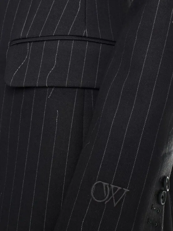 Off-White Pinstripe Virgin Wool-blend Blazer