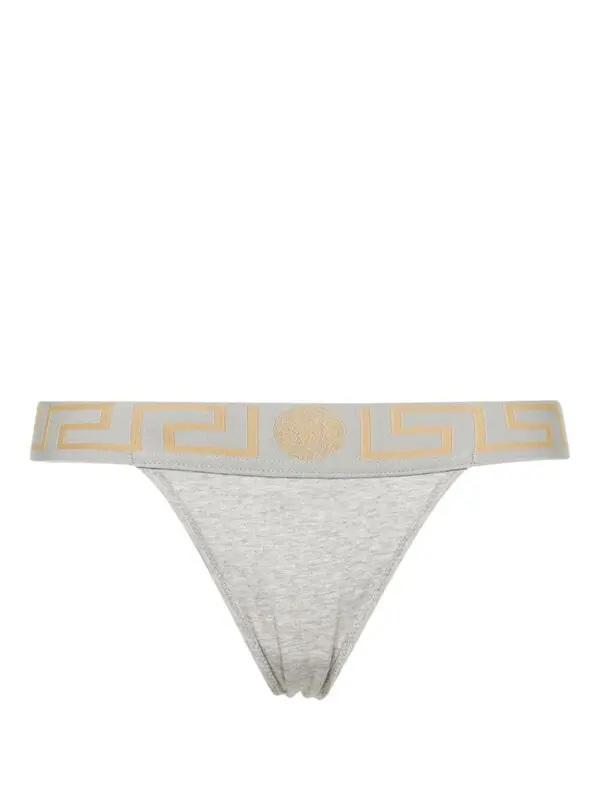 Versace Greca-waistband Jersey Thong - Grey
