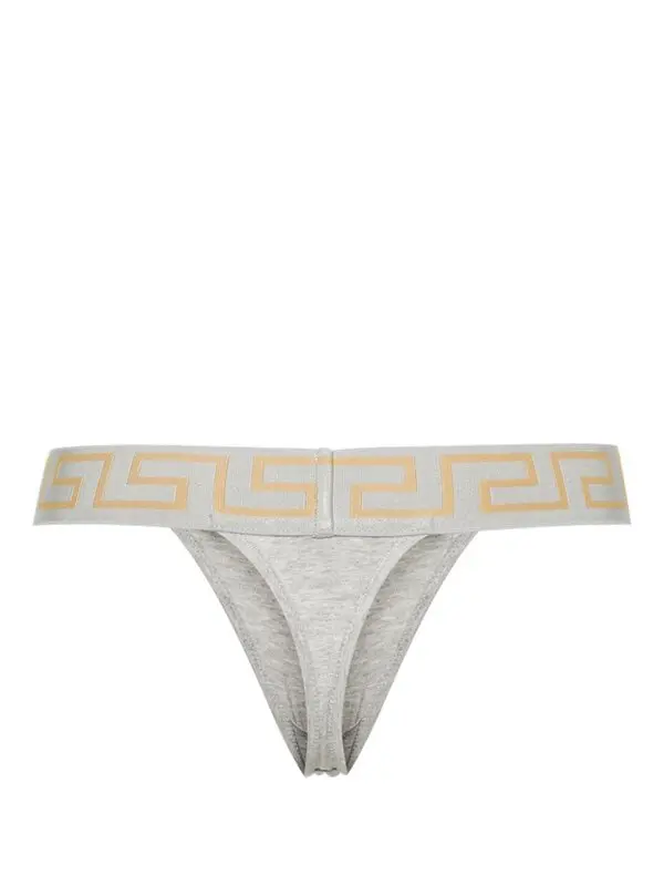 Versace Greca-waistband Jersey Thong - Grey