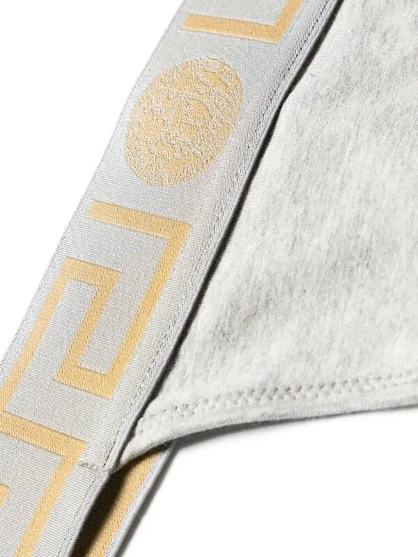Versace Greca-waistband Jersey Thong - Grey