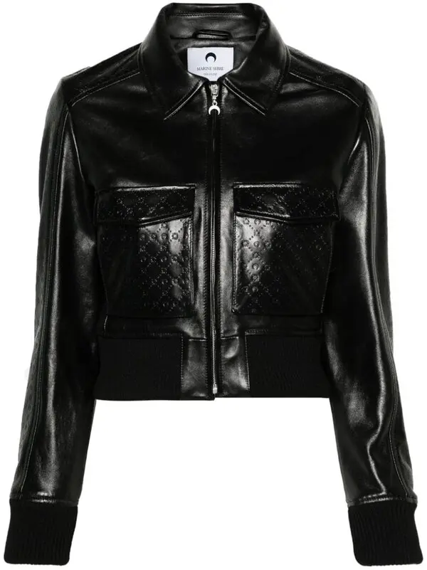 MARINE SERRE Embossed-logo Leather Jacket