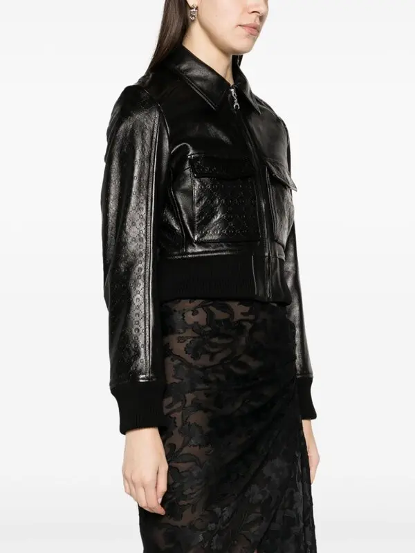 MARINE SERRE Embossed-logo Leather Jacket