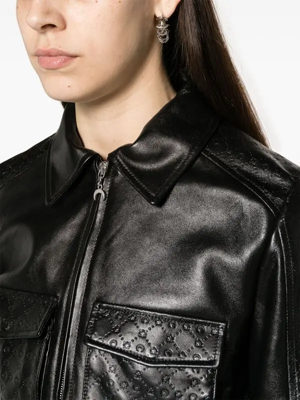 MARINE SERRE Embossed-logo Leather Jacket
