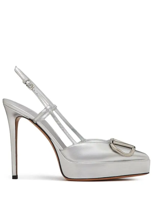 Valentino Garavani Vlogo Metallic Leather Pumps