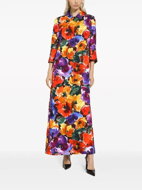 Dolce & Gabbana Floral-print Long-length Single-breasted Coat