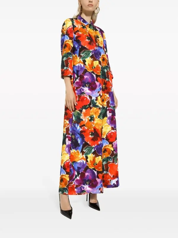 Dolce & Gabbana Floral-print Long-length Single-breasted Coat