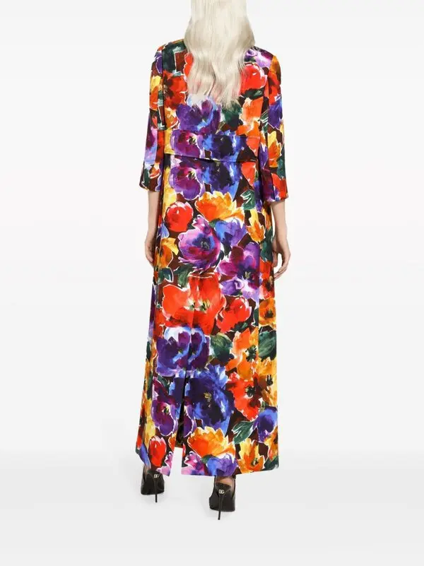 Dolce & Gabbana Floral-print Long-length Single-breasted Coat